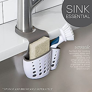 Kitchen Details 2-in-1 Sponge & Brush Holder | Space Saving | Adjustable Over The Sink | Kitchen Organization | Self-Draining | Dish Sponge | Grey and White