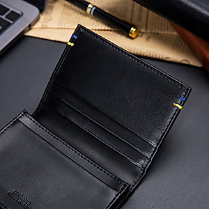 Cockatoo Business Card Case Holder for Men & Women, Genuine Leather Vertical Bifold RFID Front Pocket Wallets