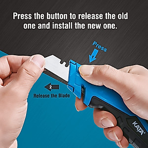 KATA 2Pack Utility Knife Box Cutter Retractable Folding Razor Knife Set Heavy Dudy Safety Cutter, 10pcs SK5 Sharp Blades Included, Blue