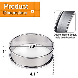 FANGSUN 4 Inch English Muffin Rings, Stainless Steel Crumpet Rings, Tart Rings for Baking, Double Rolled Nonstick Round Cake Ring, Metal Pastry Ring Mold for Dessert Food Making Tool
