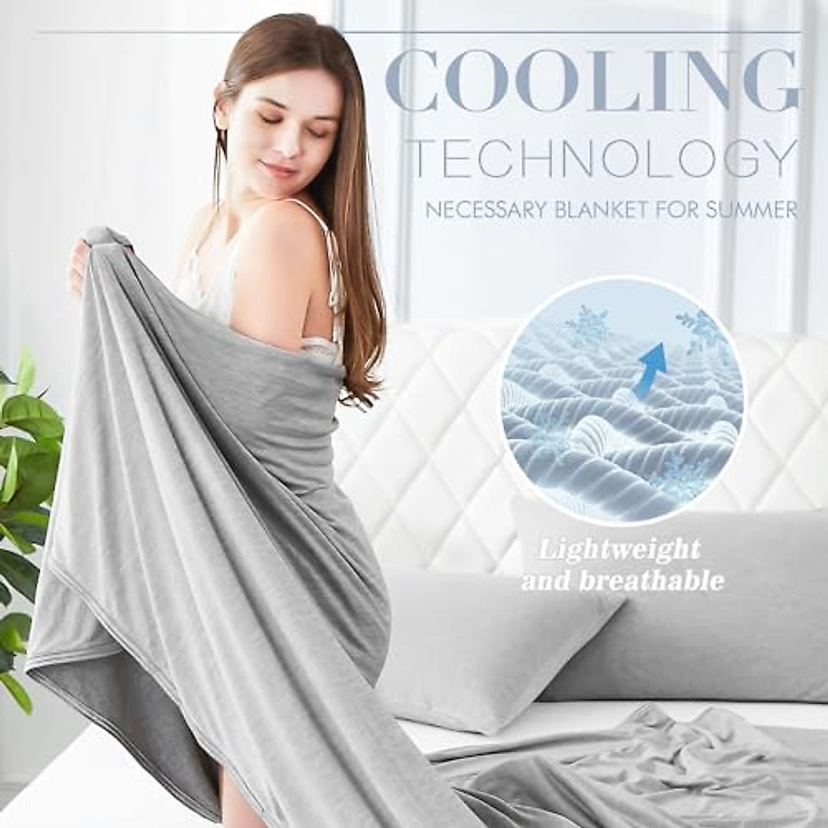 LUXEAR Cooling Blanket for Hot Sleepers Night Sweats Japanese Q-Max>0.4 Arc-Chill Cooling Fiber Keep Adults/Children Cool All Night Twin Size Cool Summer Blanket 59 X 79in -Gray