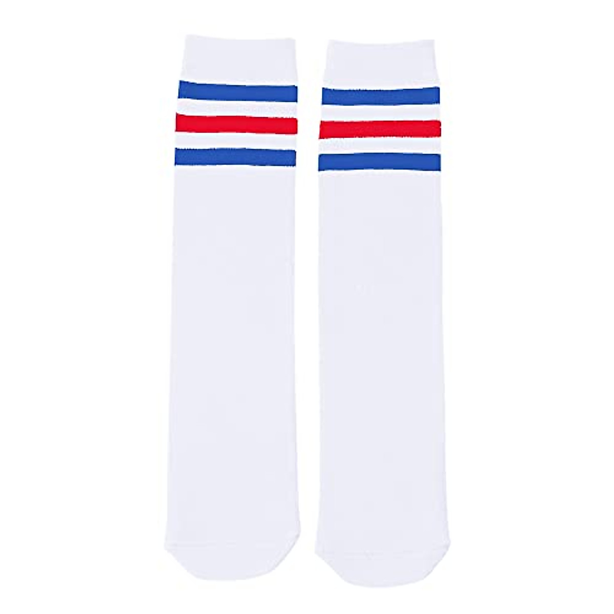 DOOVID Kids Soccer Socks Three Stripes Knee High Socks Cotton Sports Socks Toddler Boys Girls Uniform Tube Socks White Blue Red