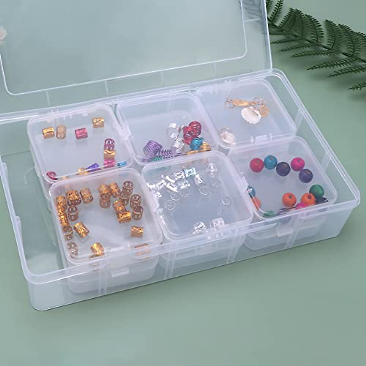 13Pcs Beads Storage Containers Box, Mixed Sizes Clear Plastic Storage Cases with Hinged Lid, Empty Plastic Boxes for Jewelry, Earring, Rings, Keys, Coins, Easy to Distinguish(Clear)