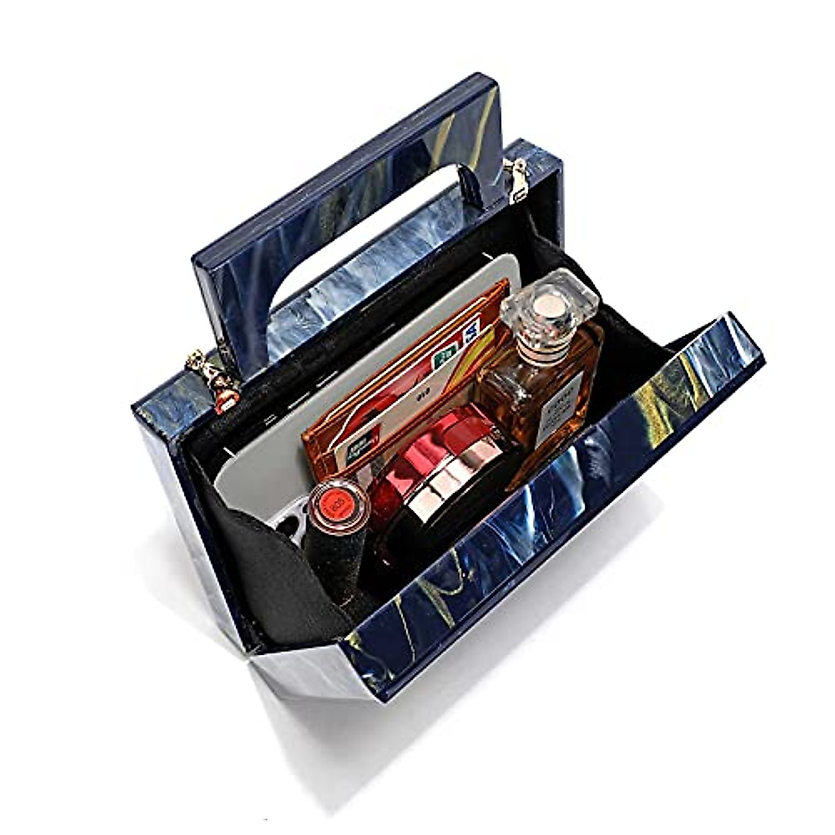 WuYangSto Acrylic Evening Bag,Marble Gold Blue Clutch Purses for Women Formal