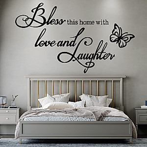 Wall Decal Wall Sticker Inspirational Quotes Bless This Home with Love and Laughter Wall Decal Wall Stickers for Bedroom Living Room Nursey Classroom Home Decor.
