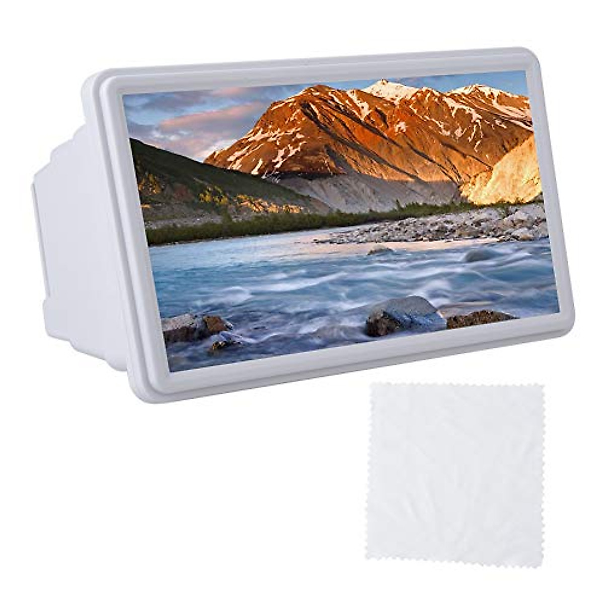 12Inch Phone Screen Amplifier, Retractable Foldable HD High Definition 3D Mobile Video Magnifier Phone Stand Bracket with Cleaning Cloth, Compatible with All Smartphones(White)