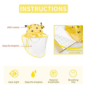 Kids Boys Girl Dustproof Sun Hat Cotton Packable Visor Hat Summer Anti UV Sun Hats Detachable Protective Cover Toddler Bucket Hat, 0-5Y Yellow