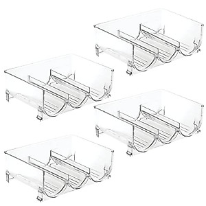 mDesign Stackable Plastic 3 Bottle Refrigerator Wine Rack - Kitchen Storage Organizer for Champagne, Wine or Water Bottles - Stacking Wine Organizer for Fridge - Ligne Collection - 4 Pack - Clear