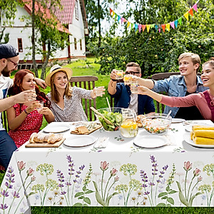 3 Pack Spring Floral Tablecloth, Summer Wildflower Plastic Table Cover for Rectangle Tables, Flower Holiday Disposable Table Cloth for Easter Birthday Picnic Wedding Tea Party Decorations, 54×108 Inch