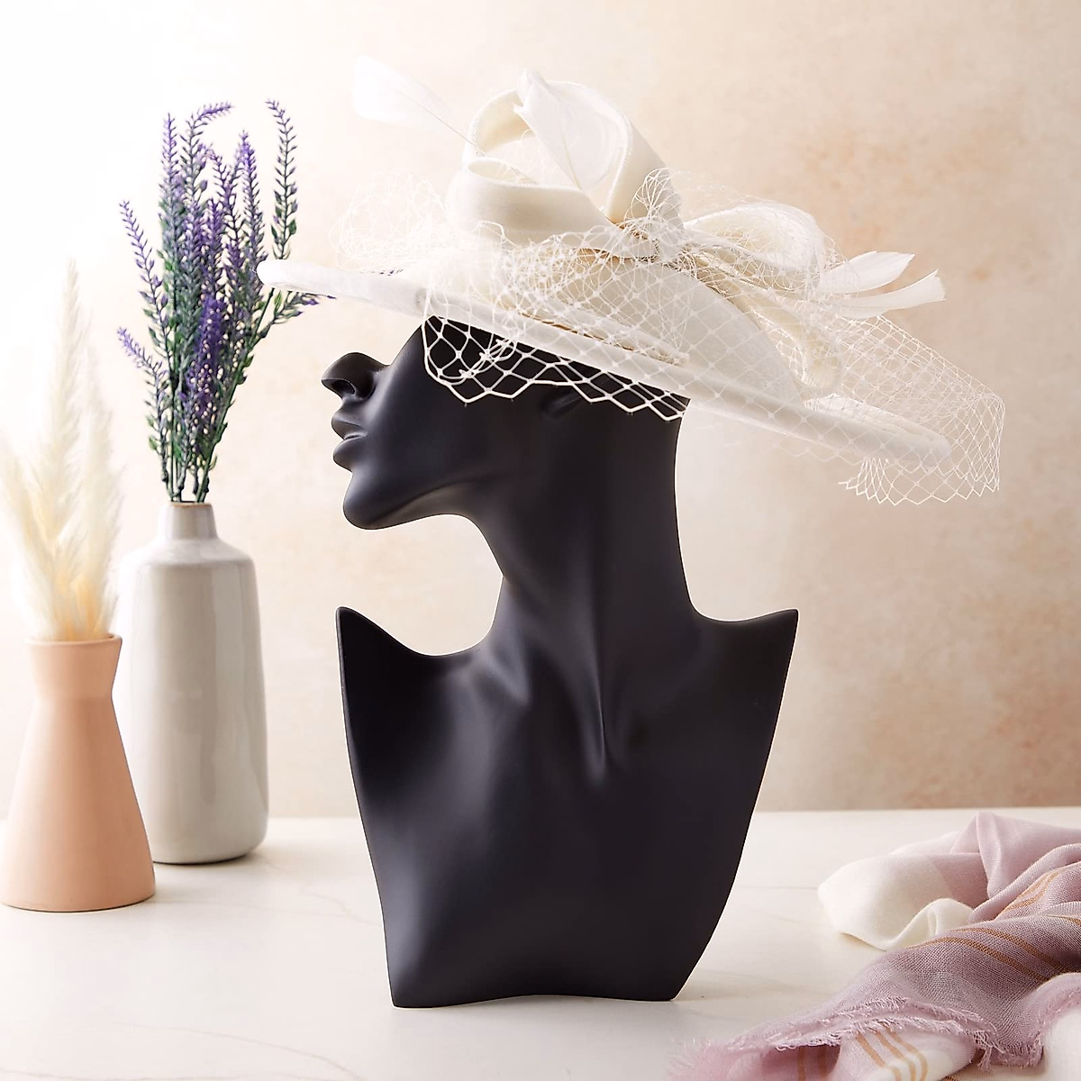 Juvale Jewelry Display for Selling Necklaces, Pendants, Earrings, and Chains, Necklace Bust Mannequin for Boutique, Retail, Small Business, Trade Show (Black, 7.5x11x2 in)