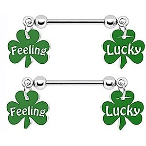 Body Accentz Nipple Shield Rings Barbell Sold as a Pair 14g Irish 3 Leaf Clover Shamrock (Feeling Lucky)
