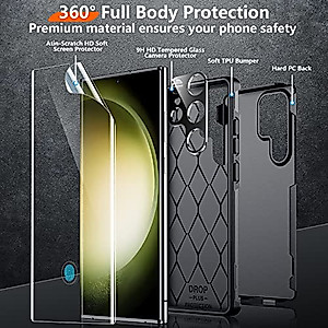 Red2Fire for Samsung Galaxy S23 Ultra Case, [Military Grade Shockproof] with 2Pcs [Soft Screen Protector + Lens Protector] Heavy Duty Full Body Protection Phone Case for S23 Ultra Case 5G, Black
