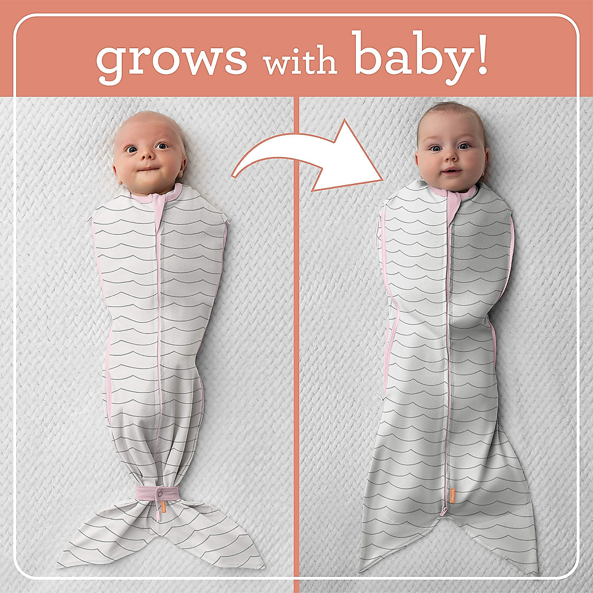 SwaddleMe Room to Grow Pod – 0-6 Months, 1-Pack (Pink Waves) Expandable Baby Swaddle Grows with Baby and Helps Prevent The Startle Reflex for Comfortable Sleep