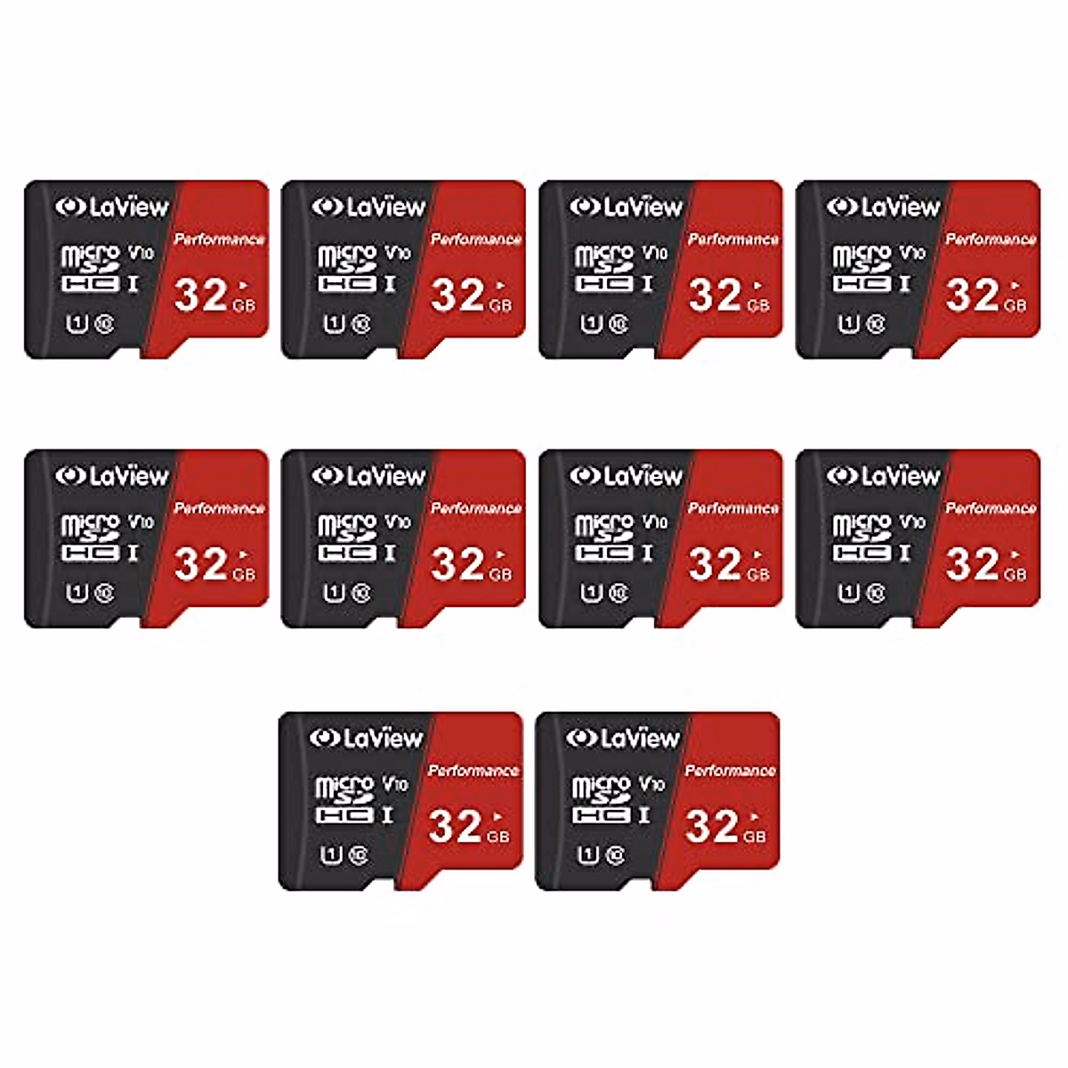 LaView 32GB Micro SD Card 10 Pack, Micro SDXC UHS-I Memory Card – 95MB/s,633X,U3,C10, Full HD Video V30, A1, FAT32, High Speed Flash TF Card P500 for Computer with Adapter/Phone/Tablet/PC