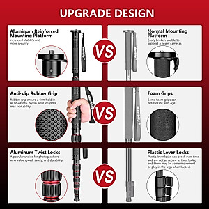 Manbily Camera Monopod Aluminum Portable Compact Lightweight Travel Monopod with Carrying Bag Walking Stick Handle,for DSLR Canon Nikon Sony Video Camcorder,6 Sections up to 61-in (A-555L)