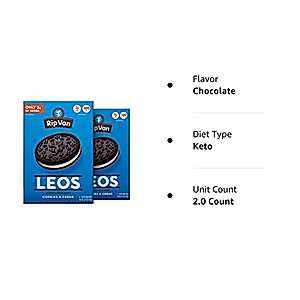 Rip Van LEOs - Cookies and Cream Sandwich Cookies - Low Sugar & Low Carb Snack - Diabetic & Vegan Snacks - 32 Cookies (2 x 6.77oz packs)