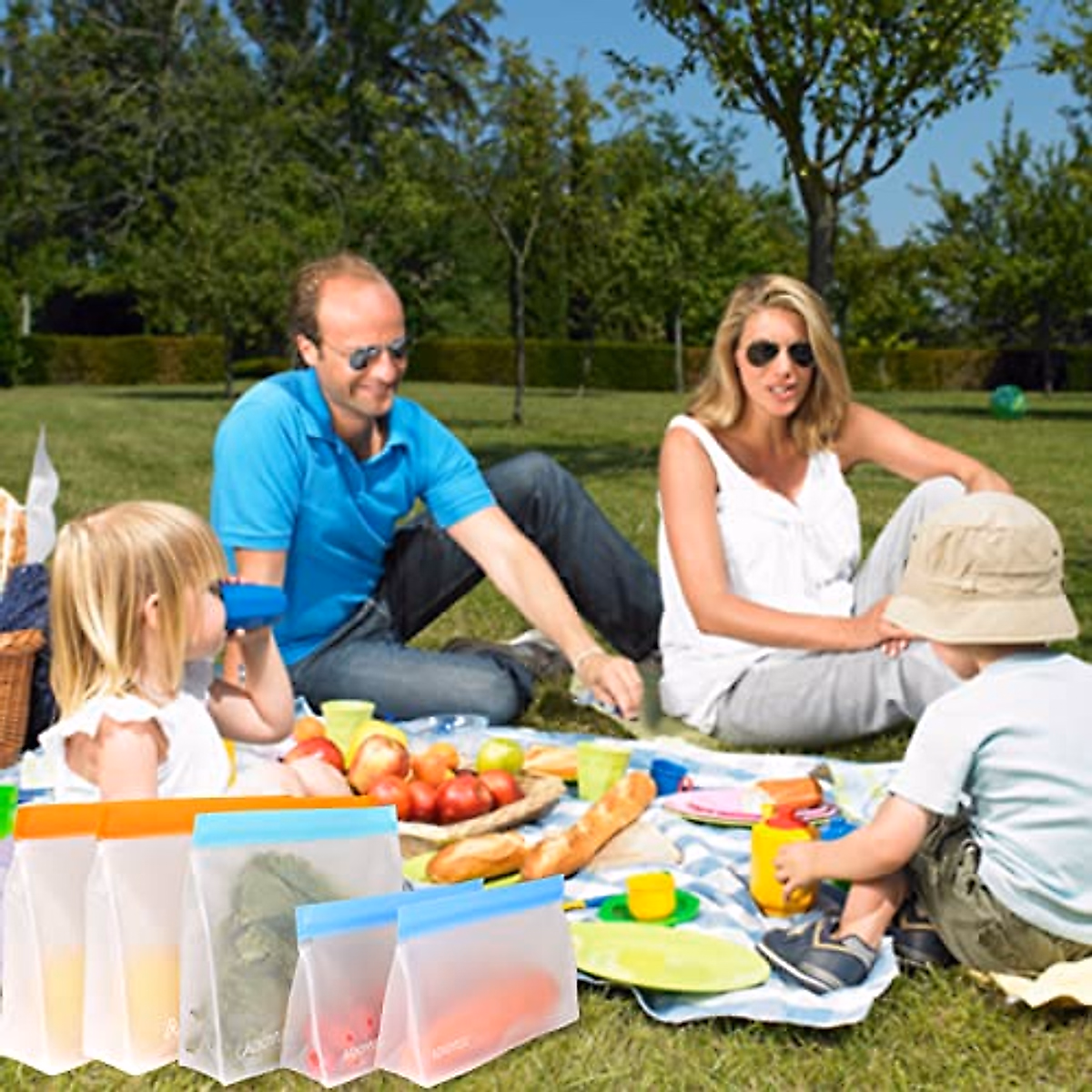 Reusable Food Storage Bags Stand Up, 12 Pack BPA Free Freezer Bags (3 Large Reusable Gallon bags+4 Leak-proof Reusable Sandwich Bags+ 5 Food Grade Reusable Snack Bags Silicone Lunch bags for Marinate Food Fruit Travel Home Organization