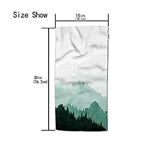 HGOD DESIGNS Nature Hand Towels,Green Mountains with Trees in Fog 100% Cotton Soft Bath Hand Towels for Bathroom Kitchen Hotel Spa Hand Towels 15"X30"