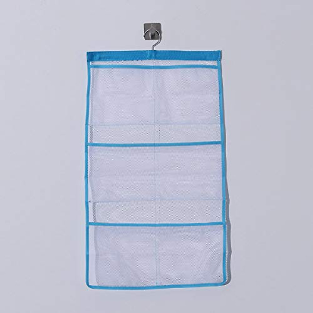 Amosfun Bathroom Organization and Storage 6 Storage Pockets Hanging Mesh Shower Caddy Space Saving Bathroom Accessories Quick Dry Bath Organizer with Single Hook (Sky- Blue)