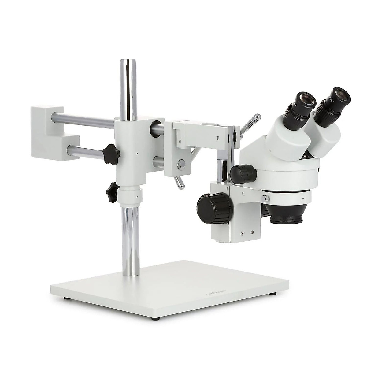 AmScope SM-4BZ-FRL Professional Binocular Stereo Zoom Microscope, WH10x Eyepieces, 3.5X-90X Magnification, 0.7X-4.5X Zoom Objective, 8W Fluorescent Ring Light, Double-Arm Boom Stand, 110V-120V, Includes 0.5x and 2.0x Barlow Lenses