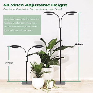 PRONORO Grow Light, 2-Head LED Floor Plant Growing Lamp, Full Spectrum Plant Light for Indoor Plants, Extended&Built-in Power Cord, Automatic On/Off Timer, 6-Level Dimming, Adjustable Height of 63 in