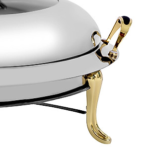 Fetcoi Round Chafing Dish, 3.17QT Stainless Steel Buffet Warmer Tray with Lid and Chafing Fuel Holder for Kitchen Party Dining Buffet Catering Event Parties (Gold)