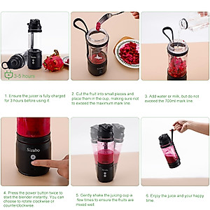 Portable Blender for Shakes and Smoothies,Sizabo Personal Size High Speed Blender,24 oz USB C Rechargeable Blender,2000 mAh*3 Tritan Mini Fruit Juice Mixer for Travel/Picnic/Office/Gym/Sport(Black)