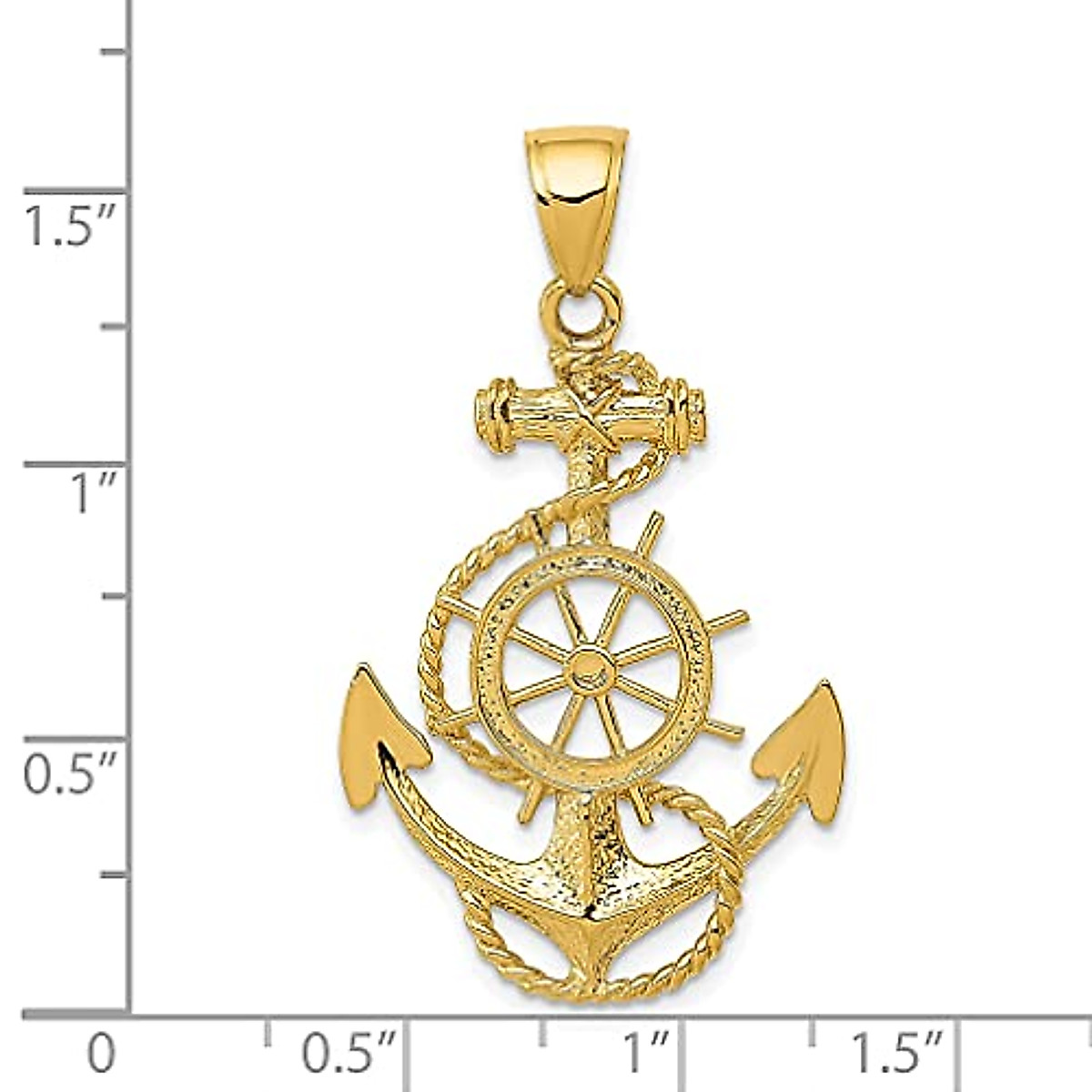 IceCarats 14K Yellow Gold Large Anchor Mariner Wheel Necklace Nautical Charm Pendant 40mm x 24mm Only