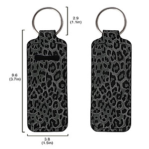 Suobstales Black Leopard Chapstick Holder Keychain Neoprene Lip Balm Holder Wild Animal Cheetah Skin Print Lipstick Sleeve Pouch Lip Balm Portable Pocket Lip Gloss Tube Holder Travel Accessories
