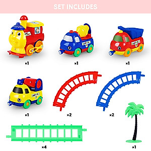 Car Track Toy, Toddler Train Set, Include 8 Tracks 4 Cars and a Tree, Toddler Toys, Gift for Boys Girls