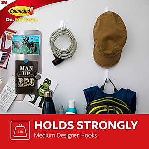 Command Medium Designer Hooks, White, 2-Hooks, Organize & Decorate Damage-Free