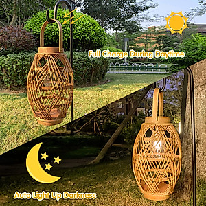 pearlstar Solar Lanterns Outdoor Waterproof - Rattan Natural Lantern with Handle for Hanging or Table Lanterns Edison Bulb, Auto On/Off for Patio Yard Garden Wedding Home Decoration(1 Pack Bronze)