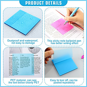 900 Sheets 18 Pieces Transparent Sticky Notes Pads, 3 x 3 Inches Translucent Colored Clear Stickies Notes Waterproof Self Adhesive See Through Memo Sticky Pads, School Office Supplies (Bright Color)