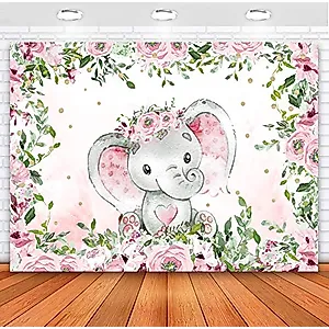 Sensfun Pink Floral Baby Shower Elephant Backdrop Girl Rustic Watercolor Flower Elephant Little Peanut It's A Girl Baby Shower Decorations Supplies Photography Background Cake Table Photo Props 7x5ft
