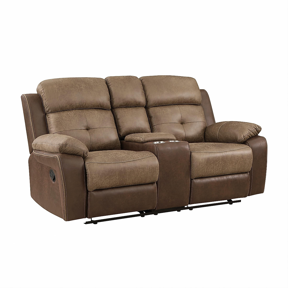 Lexicon Marianna Polished Microfiber Double Glider Reclining Loveseat, Brown