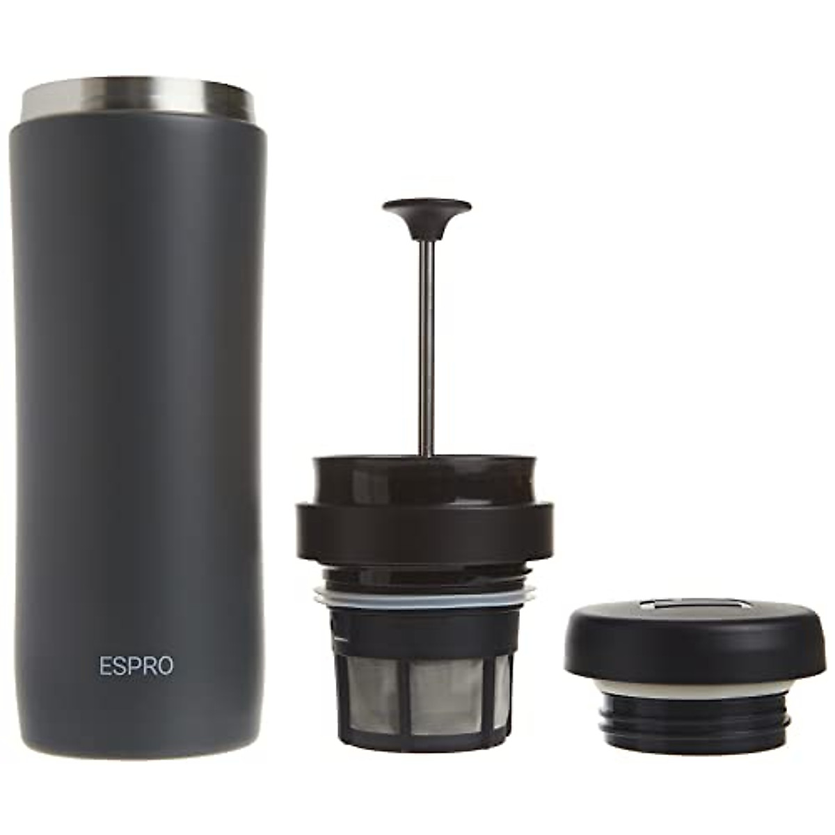 ESPRO P1 French Press Coffee Maker for Travel - Double Walled Stainless Steel Vacuum Insulated Coffee Maker and Tea Maker, Portable and Durable Coffee Press for Travel, 12 Ounce, Gun Metal Gray