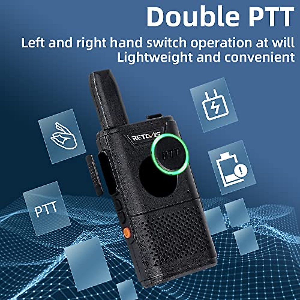 Retevis RT18 Dual PTT 2 Way Radios, Walkie Talkies with Earpiece, Metal Clip, Handsfree, Portable FRS Two Way Radios Rechargeable for Restaurant School Hospital Retail (10 Pack)