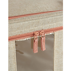 Foldable Clothes Storage Bags with Large capacity, Strong Metal Frame Support, Cotton linen, Cream-colored, BlueGift