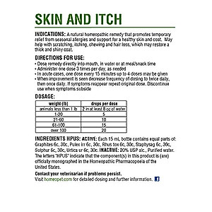 HomeoPet Skin and Itch, Skin and Coat Support for Pets, 15 Milliliters