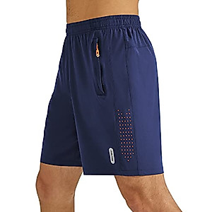 Purltoan Gym Shorts for Men Quick-Dry Workout Hiking Shorts 7 Inch Sports Running Sweat Shorts with Zipper Pockets Navy L
