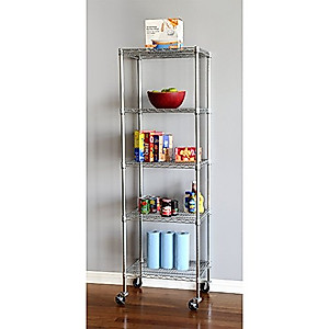 Seville Classics UltraDurable Commercial-Grade 5-Tier NSF-Certified Steel Wire Shelving with Wheels, 24" W x 18" D x 72" H, UltraZinc