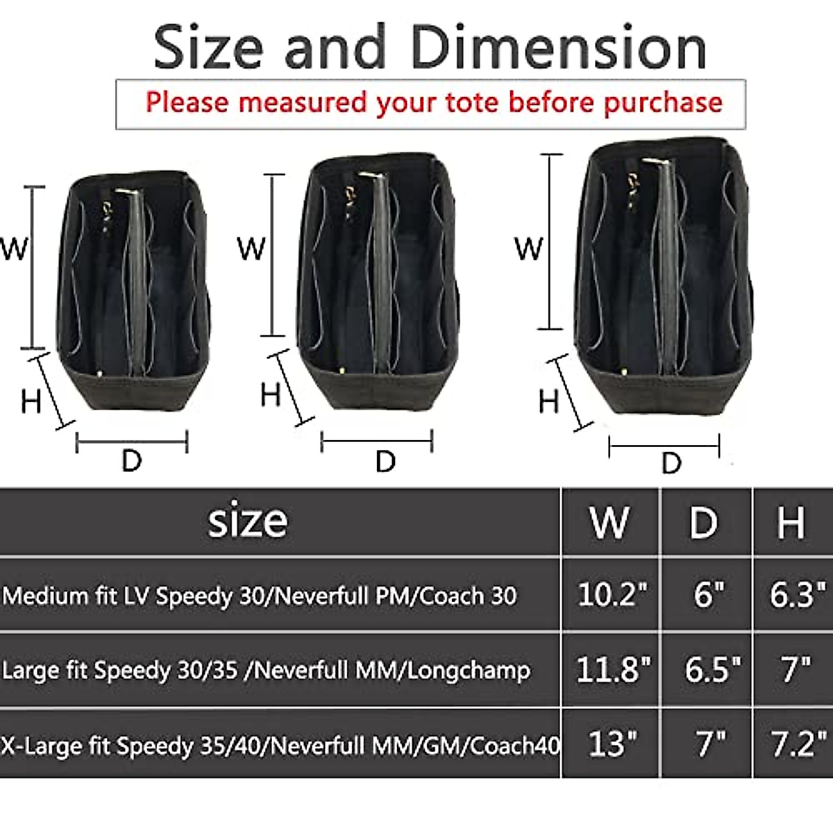 Lmeison Purse Organizer Insert for Handbags, Tote Bag Organizer with Zipper, Purse Insert for Marc Jacobs, Neverfull Mm Speedy and More, Black, Medium