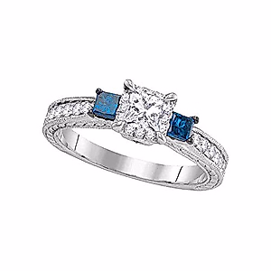 Dazzlingrock Collection 14k White Gold Womens 3-stone Blue Color Enhanced Diamond Wedding Bridal Engagement Ring 1.00 ctw