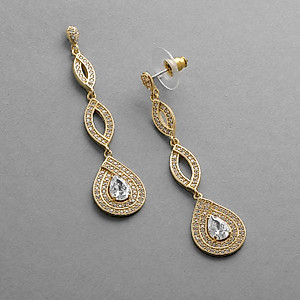 Mariell Gold Wedding Earrings, Cubic Zirconia Dangle Earrings for Bride, Bridesmaids, Gold Bridal Earring