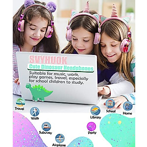 SVYHUOK Unicorn Kids Bluetooth Headphones for Girls,Teens,Boys,Wireless Cat Headset for Smartphones Tablet Laptop PC TV,with Mic and Adjustable Headband,Perfect for Birthday and Xmas Gifts.