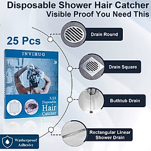 INVIHUG 25 Pack, Disposable Shower Drain Hair Catcher Mesh Stickers, 4.1 inch Hair Catchers for Shower