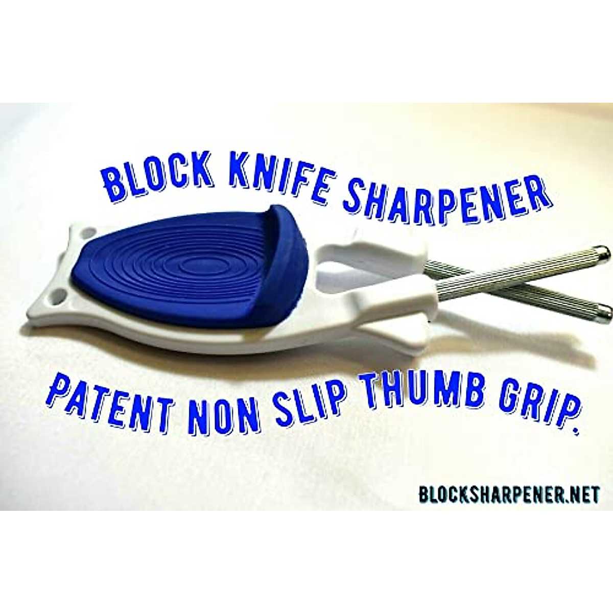 Kitchen knife Sharpener, Made to sharpen blade back to original edges. (White with Blue Anti-Slip Grip)