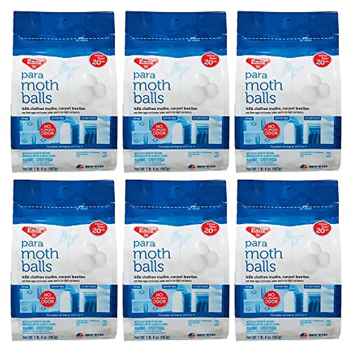 Enoz Para Moth Balls with No Clinging Odor: Kills Clothes Moths, Carpet Beetles, Eggs, and Larvae, Use for Storage, 20 oz Bag