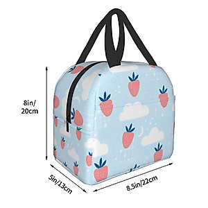 Ucsaxue Cute Strawberry With Clouds, Moon And Stars Lunch Bag Reusable Lunch Box Work Bento Cooler Reusable Tote Picnic Boxes Insulated Container Shopping Bags For Adult Women Men