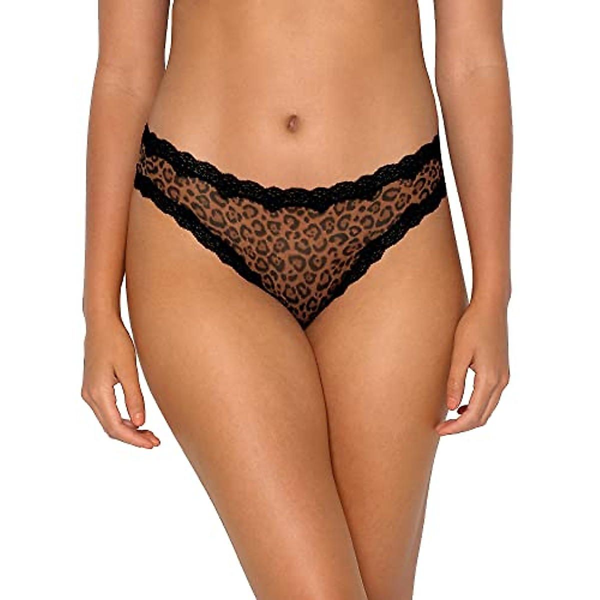 Smart & Sexy Women's Lace Trim & Mesh Panty 2 Packs Sexy Thongs & Cheeky Bikinis, Classic Leopard/Black Hue Thong, 6